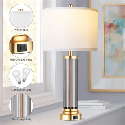터치 컨트롤 테이블 램프 2개 세트usb Ac 포트 포함 패브릭 크림 쉐이드가 있는 Temu