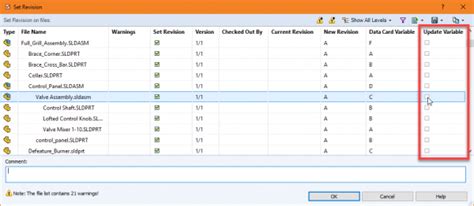 The Solidworks Pdm Update Variable Is Disabled With Set Revision