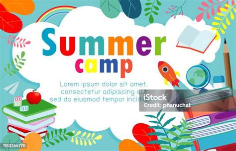광고 브로셔 캠핑에 활동 포스터 전단지 템플릿 텍스트 벡터 일러스트 레이 션에 대 한 여름 캠프 교육 개념 템플릿 교육에 대한 스톡 벡터 아트 및 기타 이미지 Istock