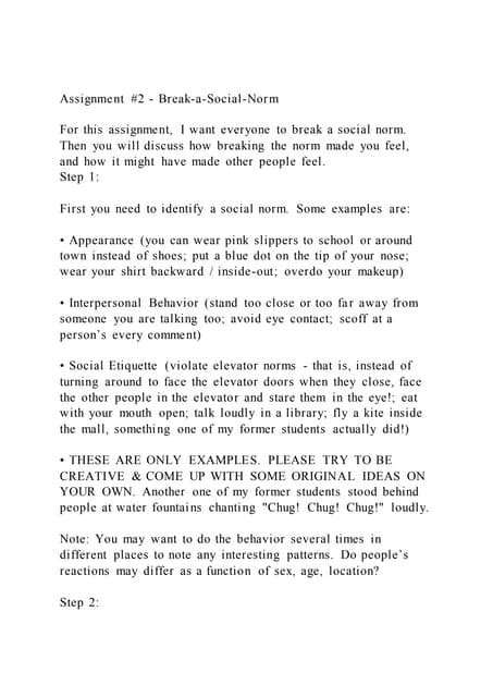 assignment 2 break a social normfor this assignment i want pdf