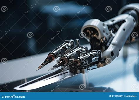 Custom Robotic Hand With Forceps And Scalpel Ready For Medical