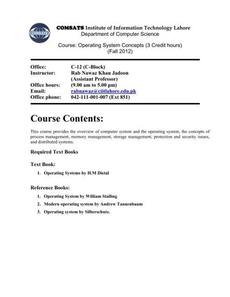 Course Contents Os Rab Nawaz Jadoon
