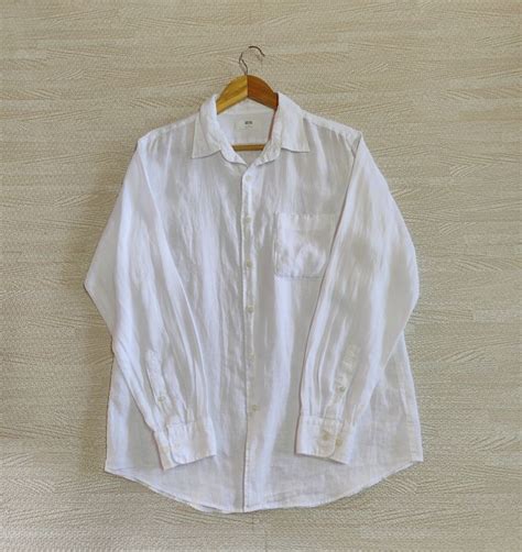 Uniqlo ยูนิโคล่ เสื้อเชิ้ต ลินิน 100 Premium Linen สีขาว Size Xl ชาย มือ2 Th