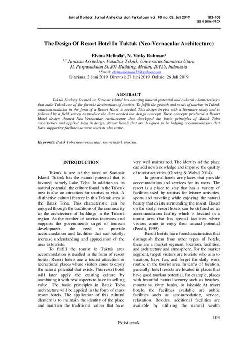 Pdf The Design Of Resort Hotel In Tuktuk Neo Vernacular Architecture