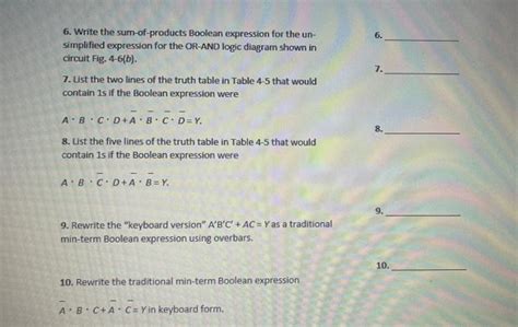 Table 4−5⇒dd Ad6 Write The Sum Of Products Boolean
