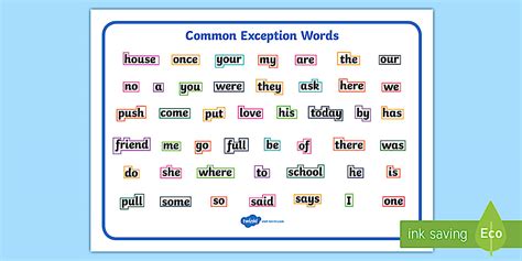 Cursive Year 1 Common Exception Words With Outline Word Mat