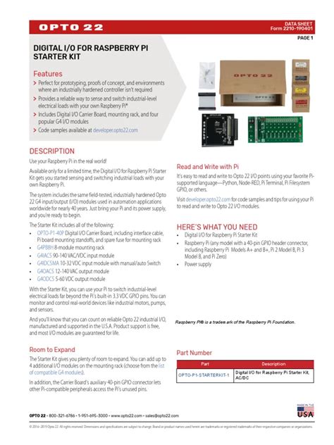 Digital Io For Raspberry Pi Starter Kit Features Pdf Raspberry Pi Electrical Connector