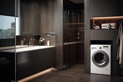 Un Baño Contemporáneo Con Una Lavadora Moderna Foto Premium