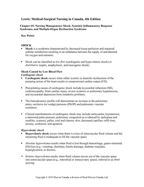 Chapter 069 Nursing Management Shock Systemic Inflammatory Response