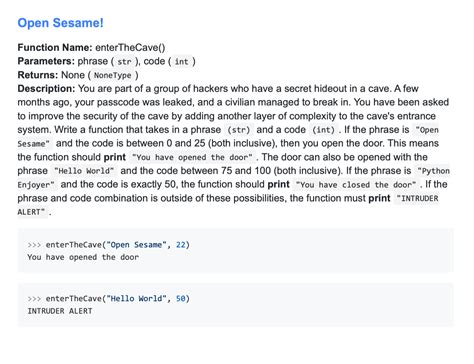 Solved Function Name Enterthecave Parameters Phrase