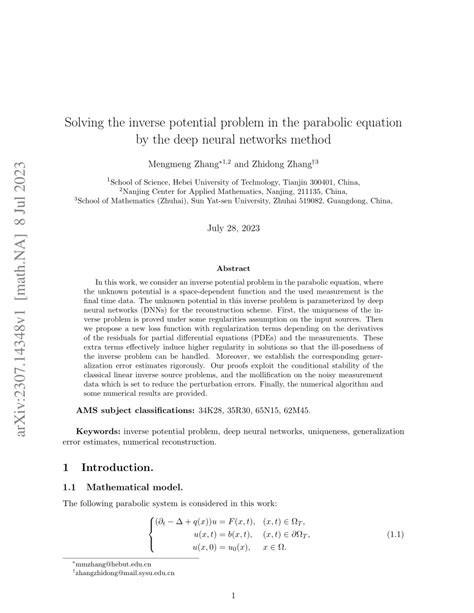 Pdf Solving The Inverse Potential Problem In The Parabolic Equation