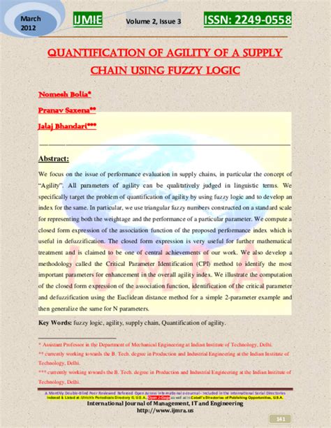 pdf quantification of agility of a supply chain using fuzzy logic