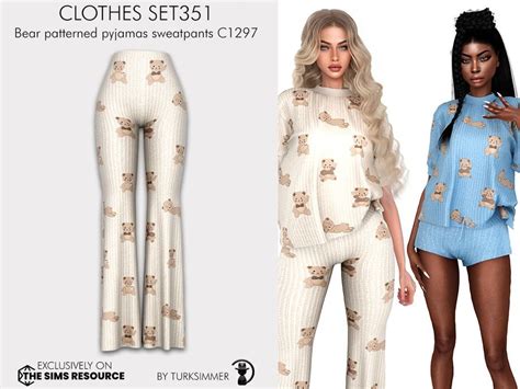 The Sims Resource Clothes Set351 Bear Patterned Pyjamas Sweatpants