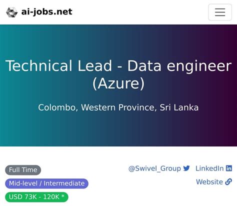 Hiring Technical Lead Data Engineer Azure In Colombo Western