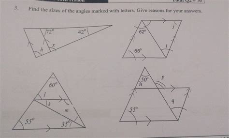 Solved Q Find The Sizes Of The Angles Marked With Letters Give
