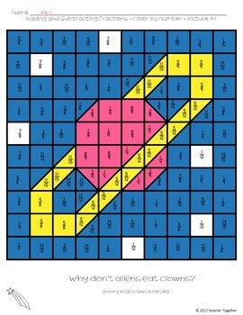 Adding And Subtracting Fractions Color By Number By Smarter Together