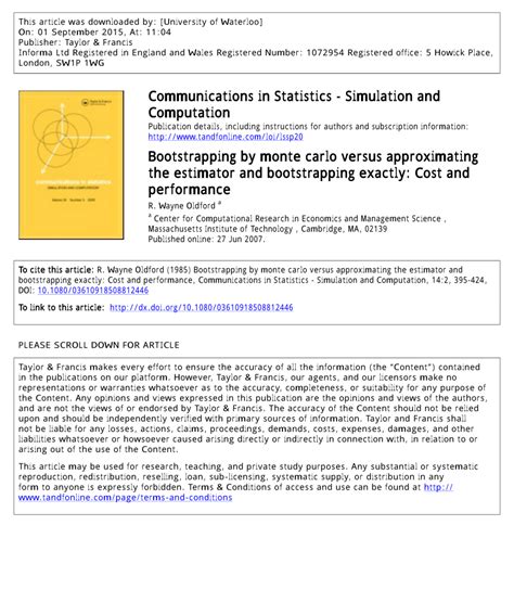 Pdf Bootstrapping By Monte Carlo Versus Approximating The Estimator And Bootstrapping Exactly