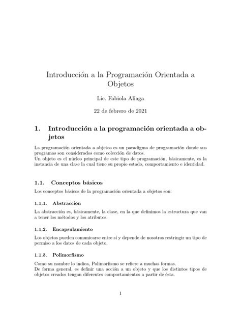 Introduccion A La Programacion Orientada A Objetos Pdf Objeto Informática Constructor