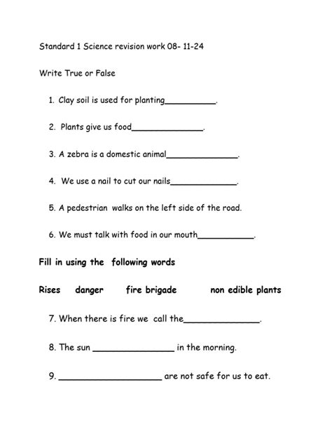 Standard 1 Science Revision Work Pdf