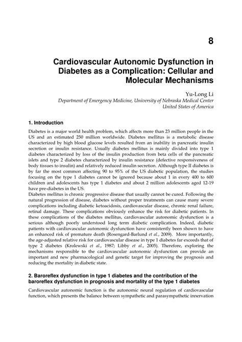 Pdf Cardiovascular Autonomic Dysfunction In Diabetes As A Complication Cellular And Molecular