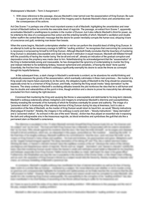 Solution Analysis Of Macbeth S Inner Turmoil Over Killing King Duncan