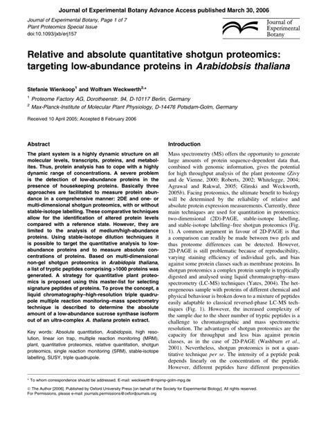 Pdf Relative And Absolute Quantitative Shotgun Proteomics Targeting Low Abundance Proteins In
