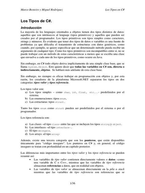 tipos de datos en cs pdf descargar gratis pdf c sharp lenguaje de