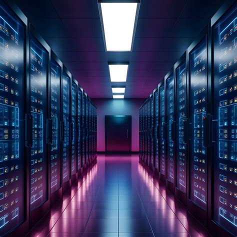Modern High Tech Data Center Neon Colors Cloud Computing For Social Media Post Size Premium Ai