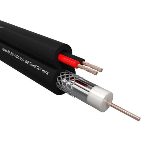 Кабель Netko коаксиальный с пит Rg 59u Cca Al 2x0 75мм2 Cca мн ж КВОС внешний черный