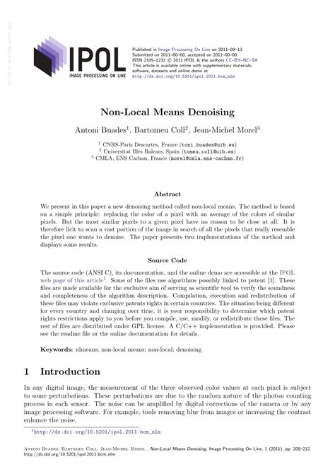 Pdf Non Local Means Denoising