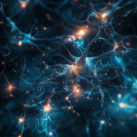 Glowing Neural Network Connections Amidst Electric Blue Synapses And Pulsating Energy Stock