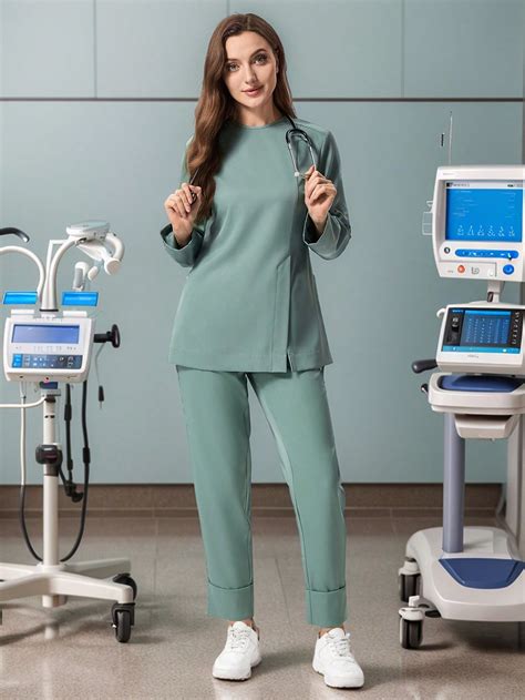 2pcs Womens Contrast Color Patchwork Nursing Uniform Scrubs Set Top
