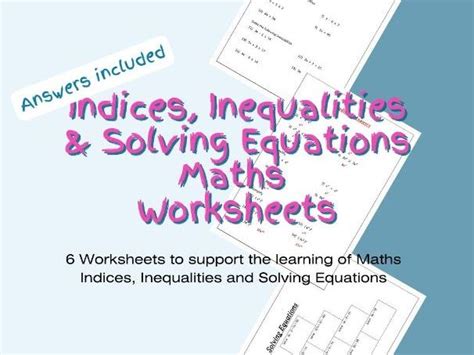 Indices Inequalities And Solving Equations Worksheet And Bingo Game Activity Bundle Teaching