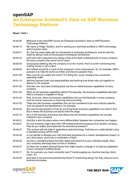 Opensap Ea2 Week 1 Transcript Pdf Enterprise Architecture