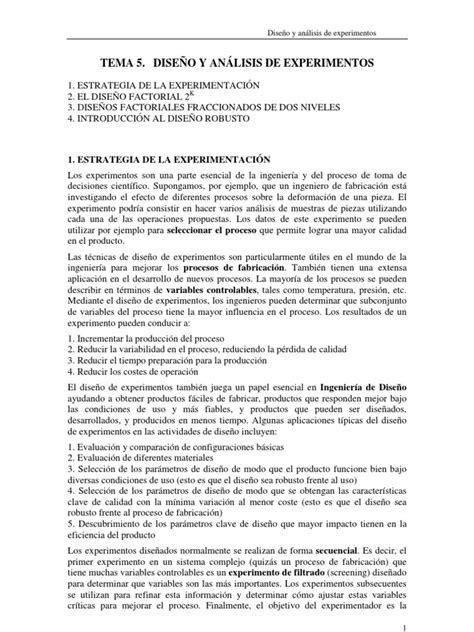 Tema 4 Diseno Y Analisis De Experimentos Pdf Pdf Diseño Estadísticas