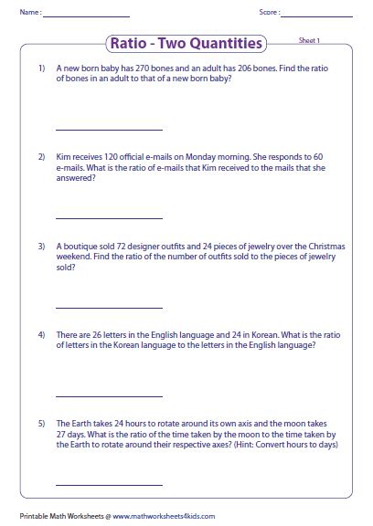 Ratio Word Problems And Answers