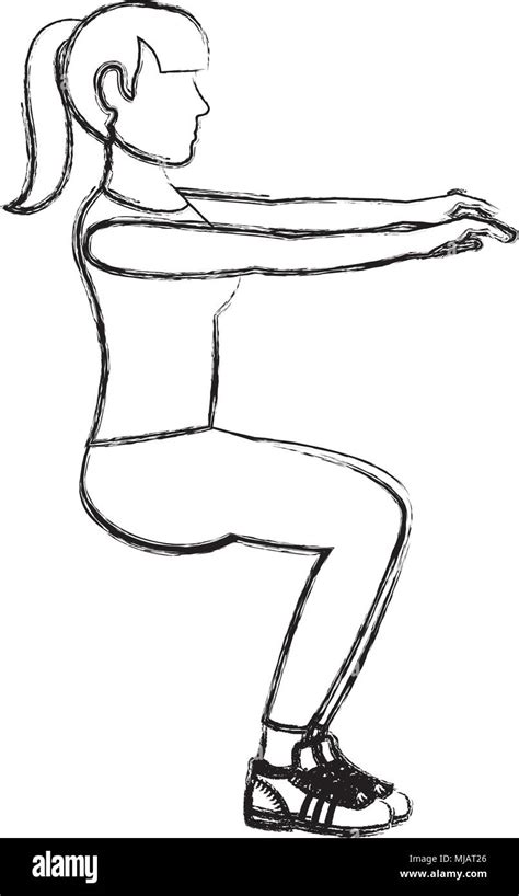 Grunge Fitness Woman Doing Squarts Training Stock Vector Image And Art