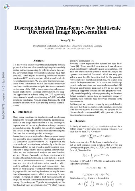Pdf Discrete Shearlet Transform New Multiscale Directional Image