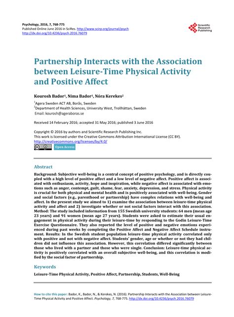 Pdf Partnership Interacts With The Association Between Leisure Time