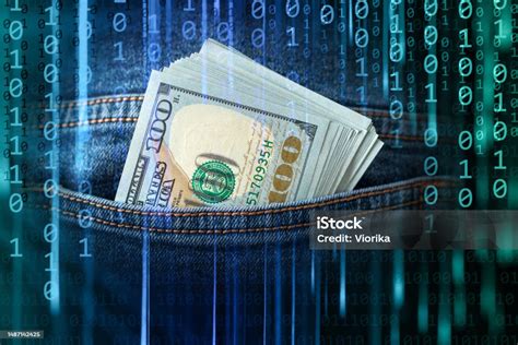 Emoney Concept Binary Code Background With Dollar Bills In A Pocket