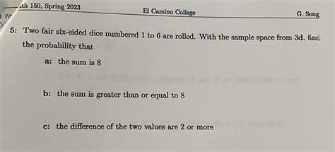 Solved Th 150 Spring 2023 El Cemino College G Sons 5 Two Fair Six