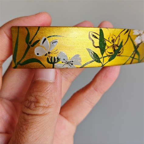 Chinese Lacquer Butterfly Flower Golden Hairpin Jewelry Three Fleas