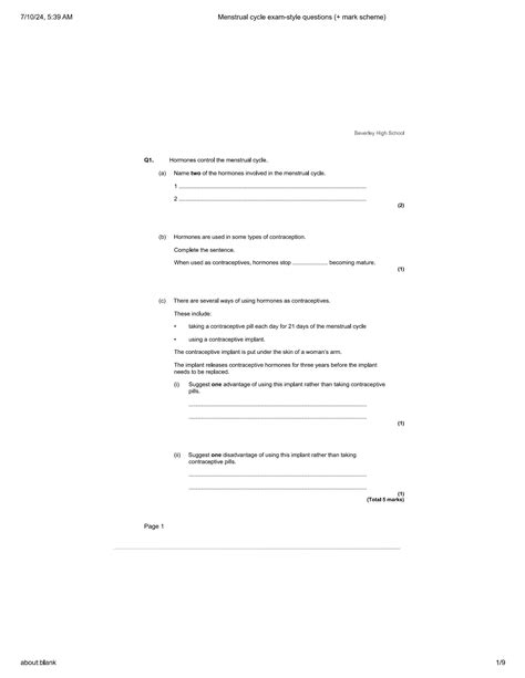 Solution Macleans College Biology A Level Menstrual Cycle Exam Style