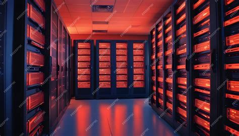 Server Racks In Computer Network Security Server Room Data Center D Render Dark Blue Premium