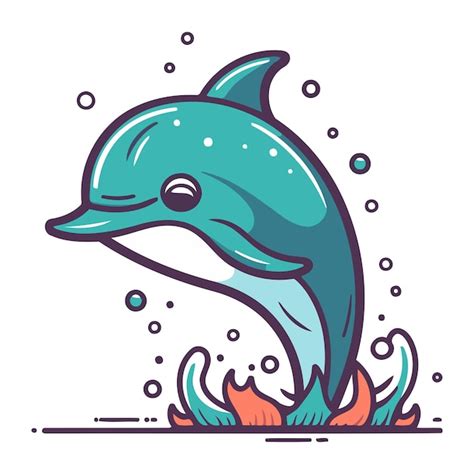 Delfín De Dibujos Animados Saltando Fuera Del Agua Ilustración
