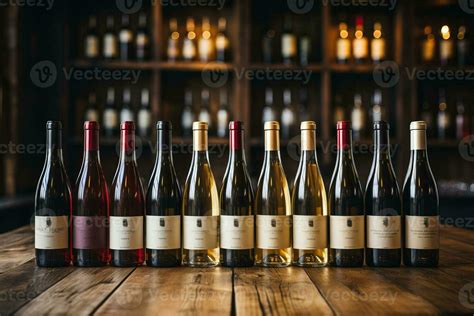 Multiple Bottles Of Wine Lined Up In The Style Of Rustic 25470580