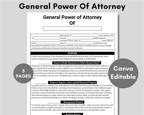 Editable General Power Of Attorney Printable Poa Templates General