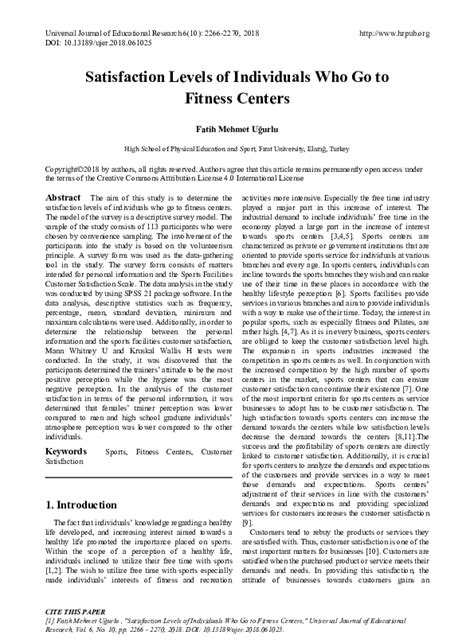Pdf Satisfaction Levels Of Individuals Who Go To Fitness Centers