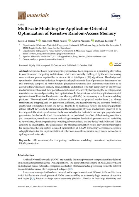 Pdf Multiscale Modeling For Application Oriented Optimization Of Resistive Random Access Memory