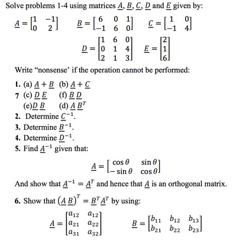 Solved Solve Problems Using Matrices A B C D And E Chegg